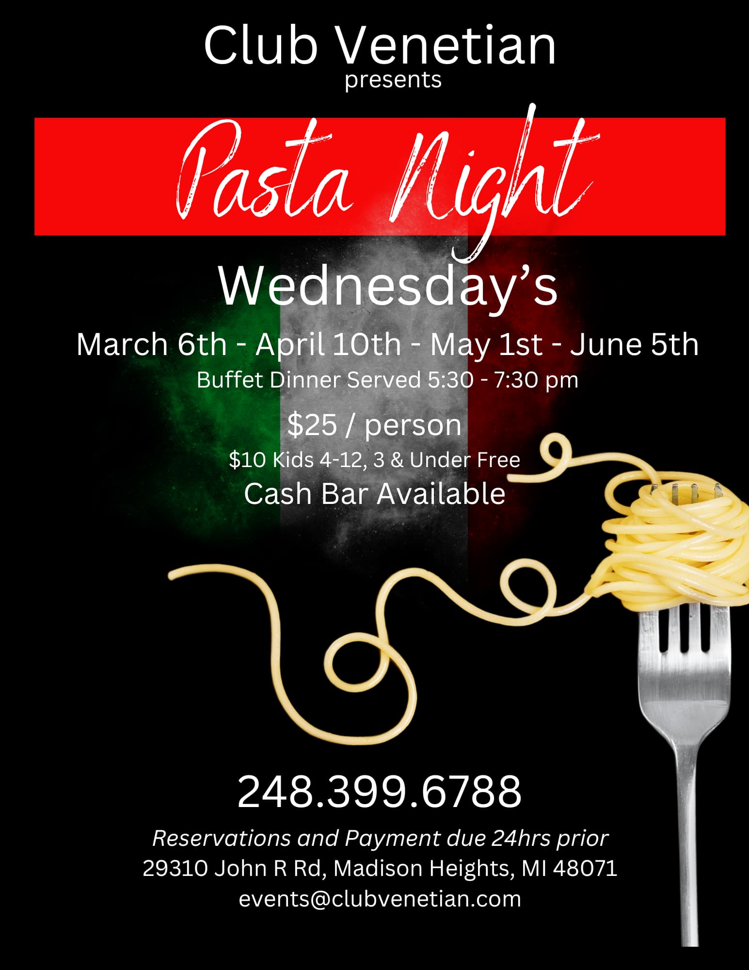 Pasta Nights at Club Venetian - Club Venetian