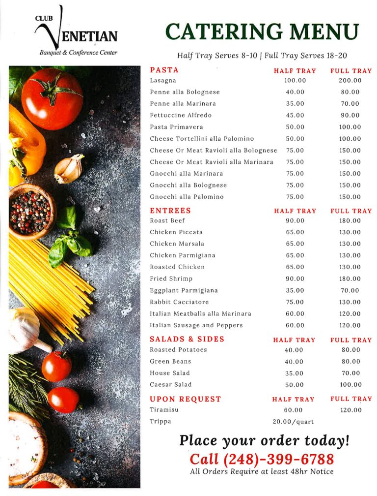 Menus - Club Venetian